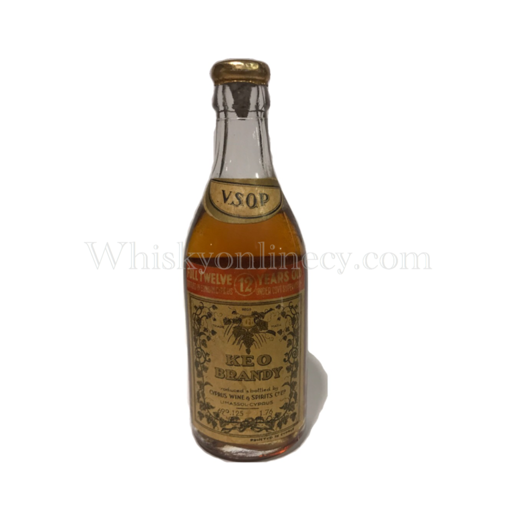 Whisky Online Cyprus - KEO Brandy 12 Year Old VSOP Label Bottle 1960s 5cl